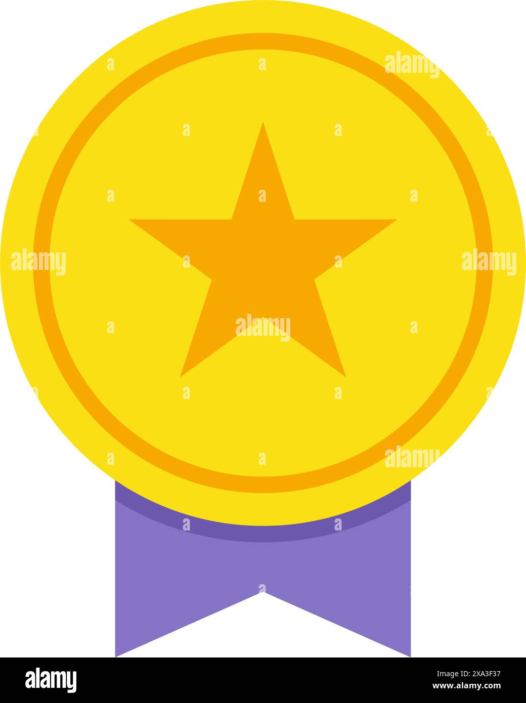 Golden circle medal with star and ribbon vector flat illustration ...
