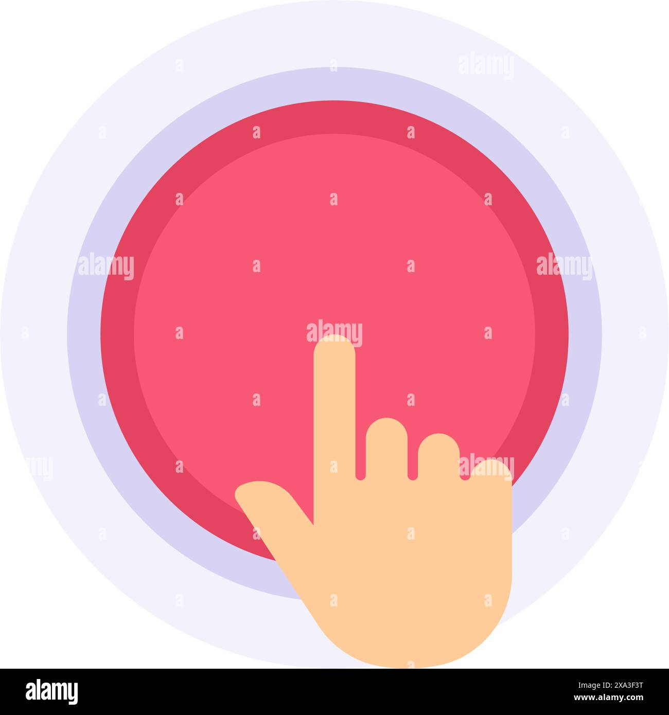 Human hand press on huge circle red button vector flat illustration ...
