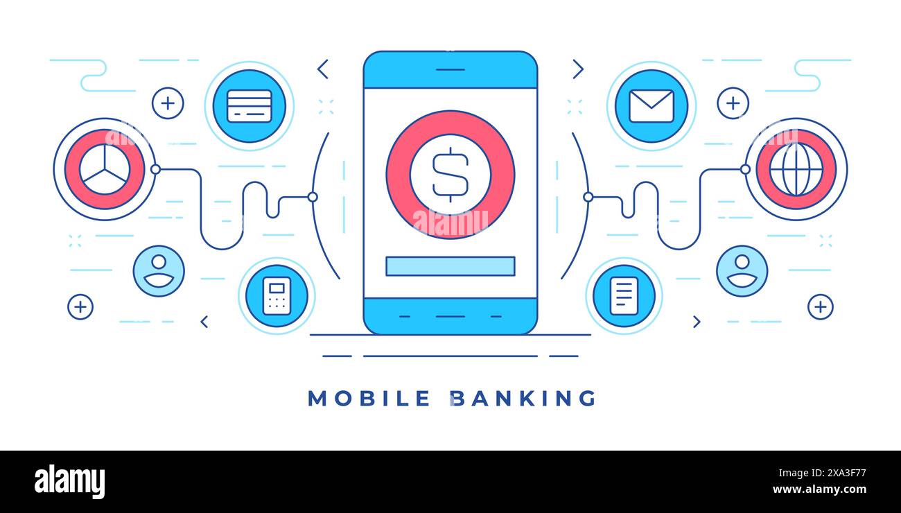 Vector illustration of flat linebanner with smartphone and graphic ...