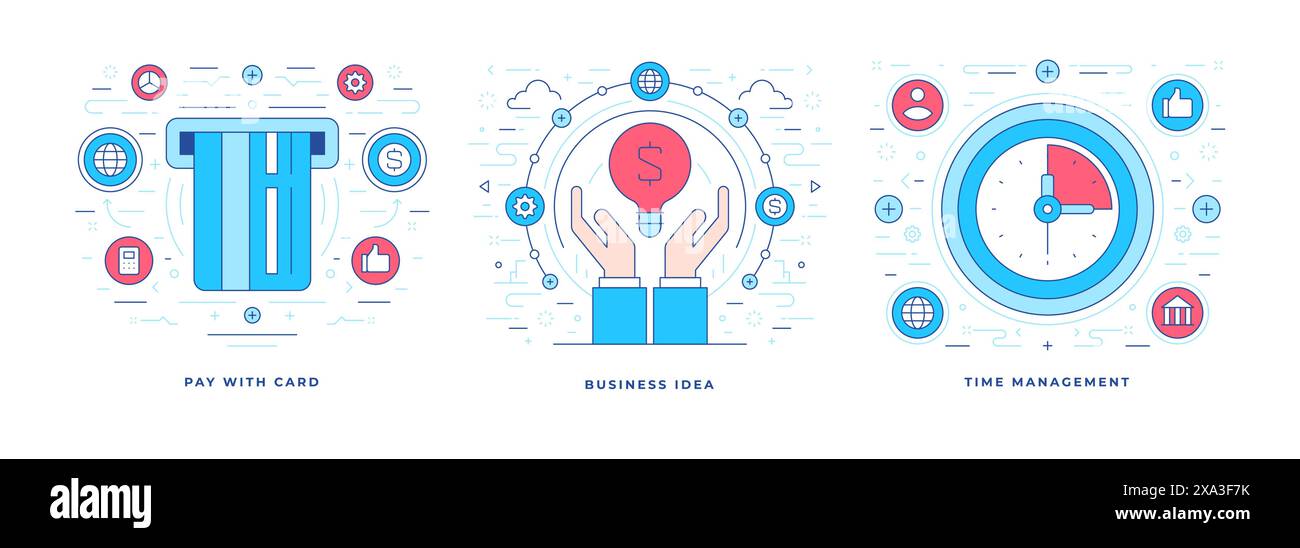 Set of line vector illustrations graphic designs of modern solutions ...