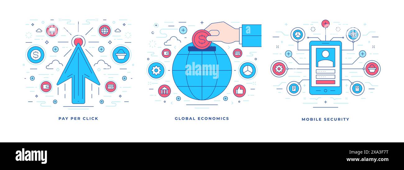 Set of vector illustrations flat line banners with icons designed for ...