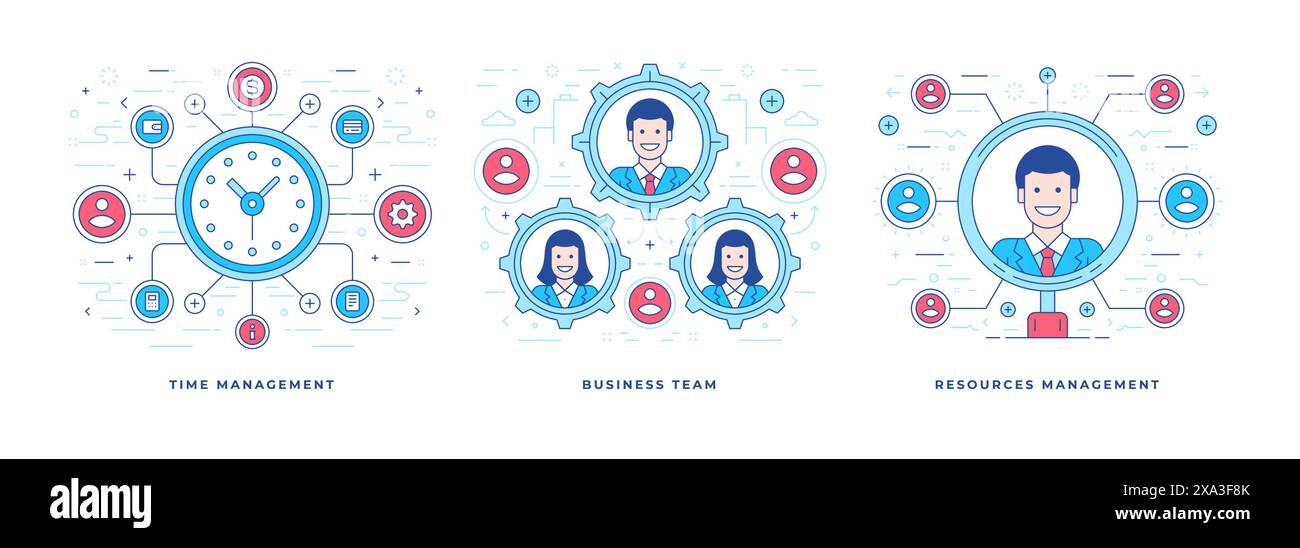 Set of vector illustrations flat line banners designed for assorted ...