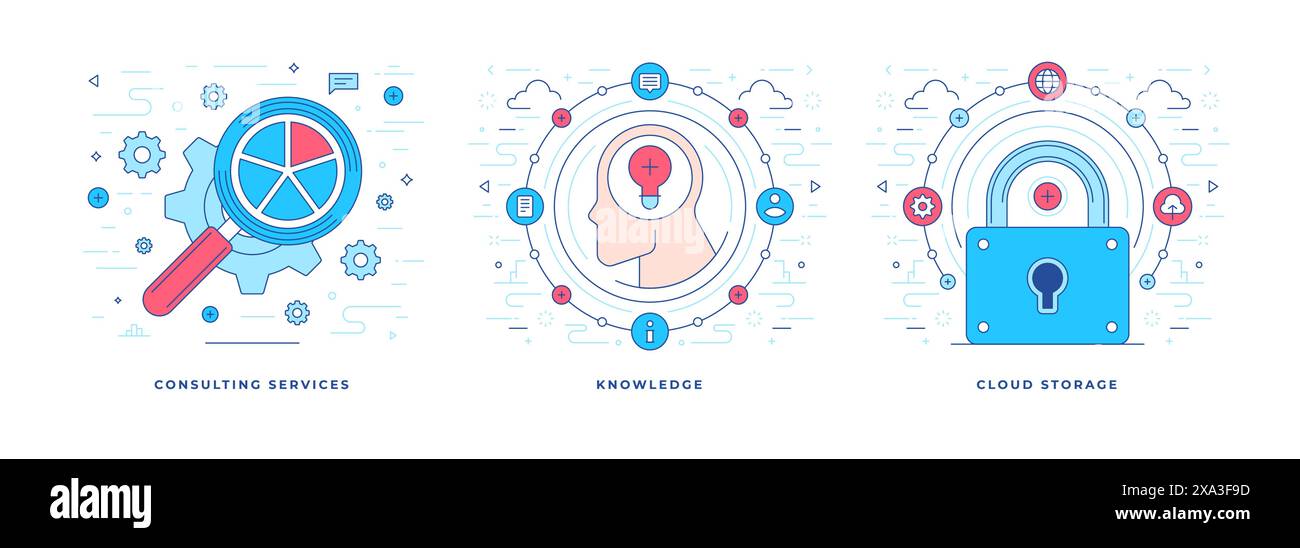 Set of vector illustrations of flat line designs with graphic icons for ...