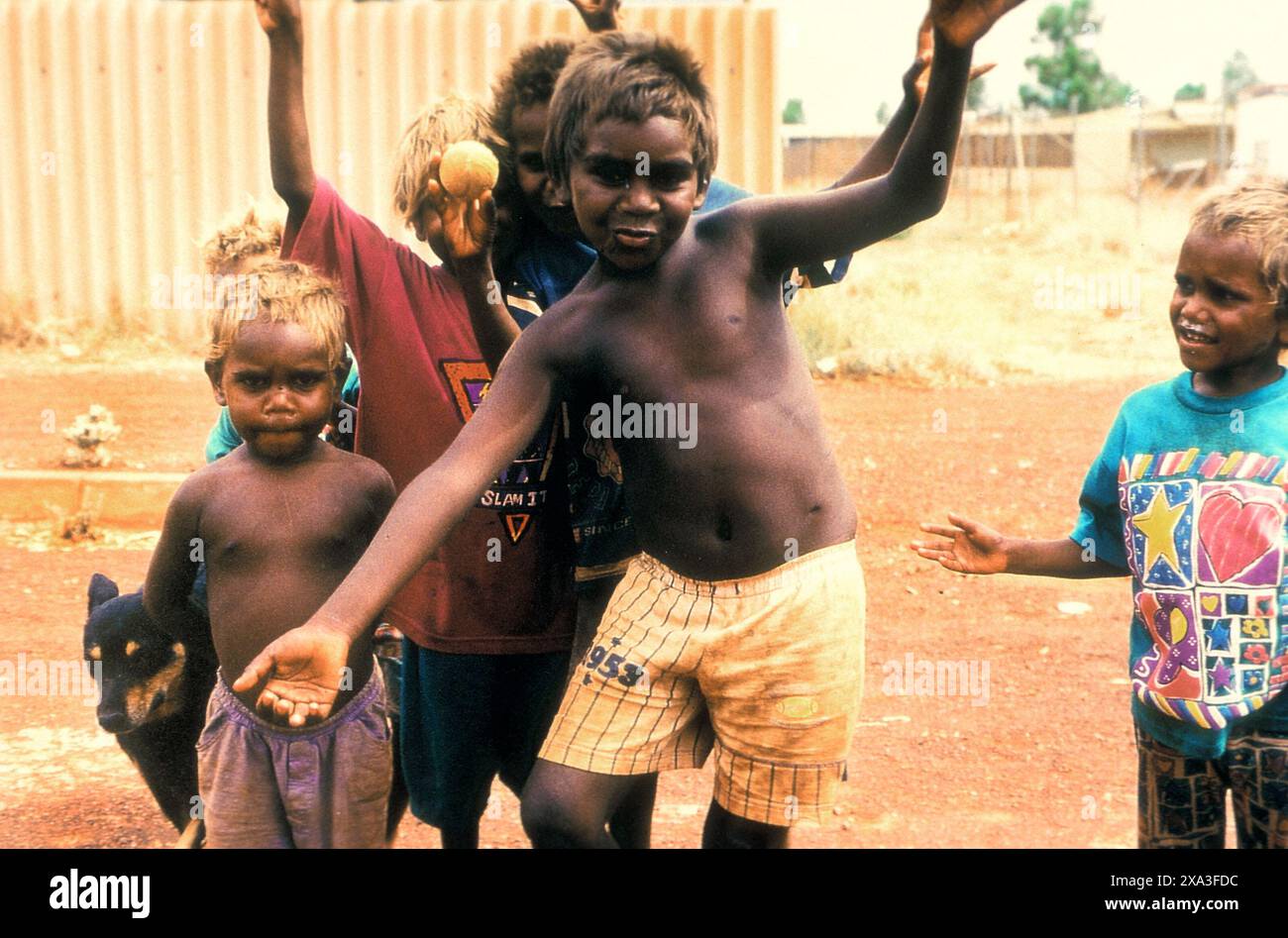 Aboriginal children posing for camera, Wiluna, Northwest Australia ...