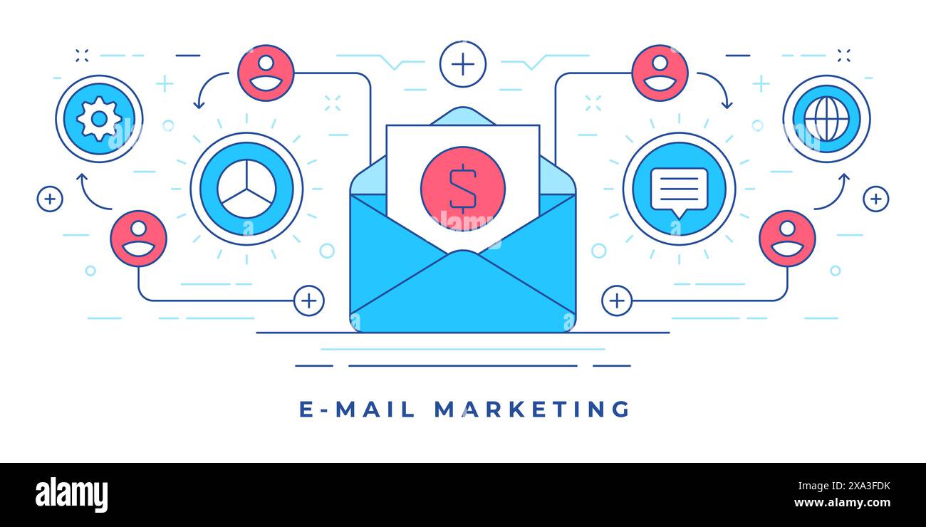 Vector illustration of flat line banner with letter with financial news ...