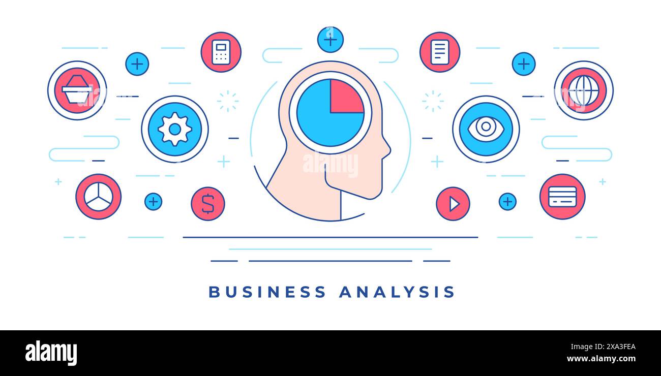 Vector illustration of flat line banner with human profile and colorful ...