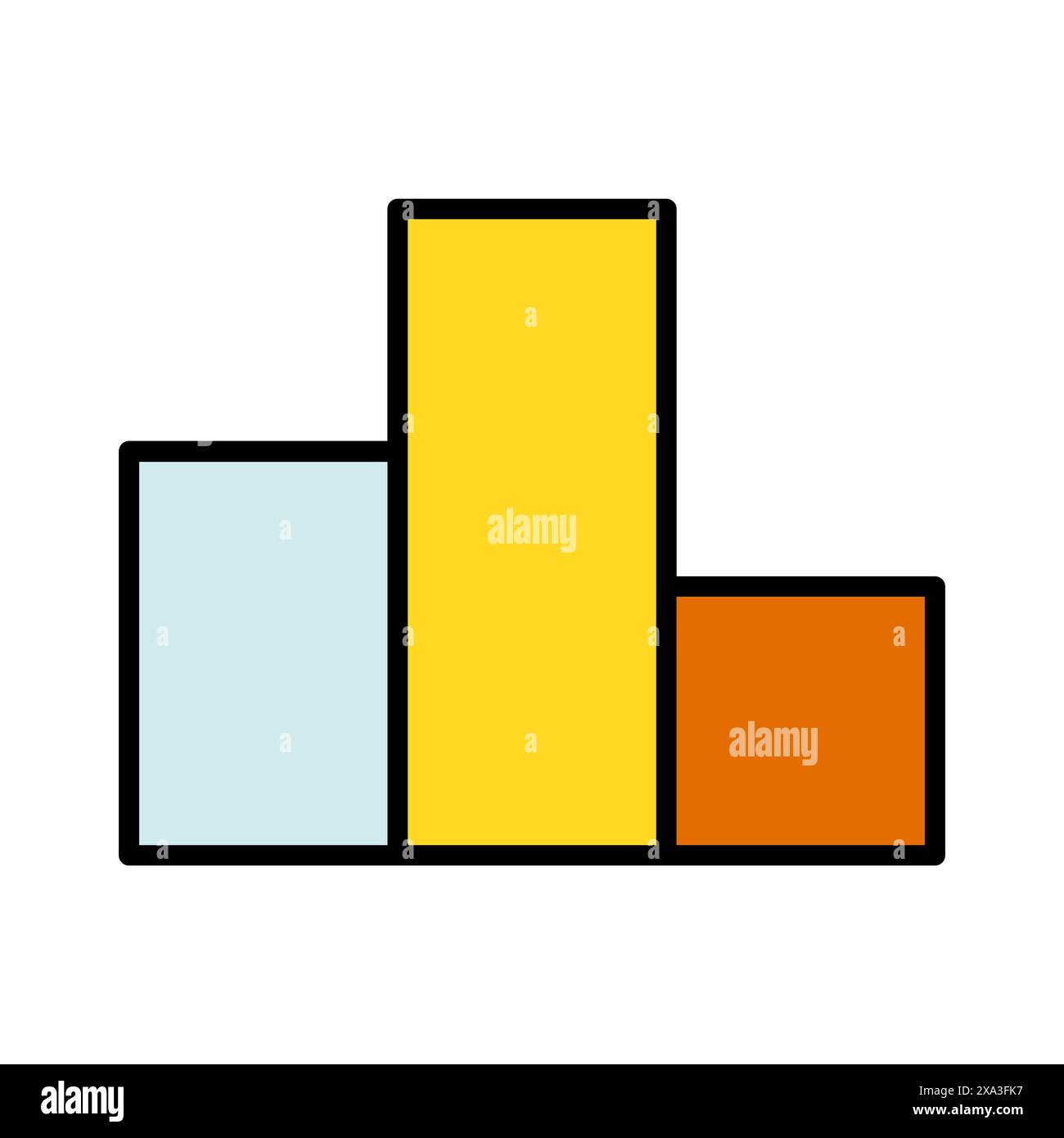 Bar chart set icon. Three vertical bars, yellow, blue, orange, data ...