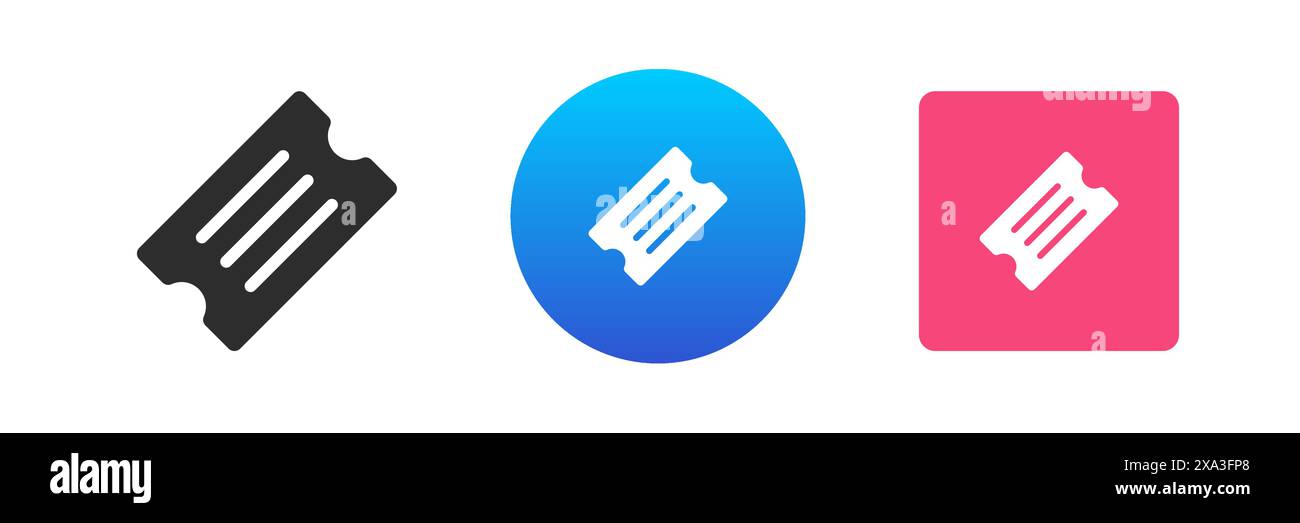 Ticket pass access permission coupon voucher entrance paper document icon set vector flat ...