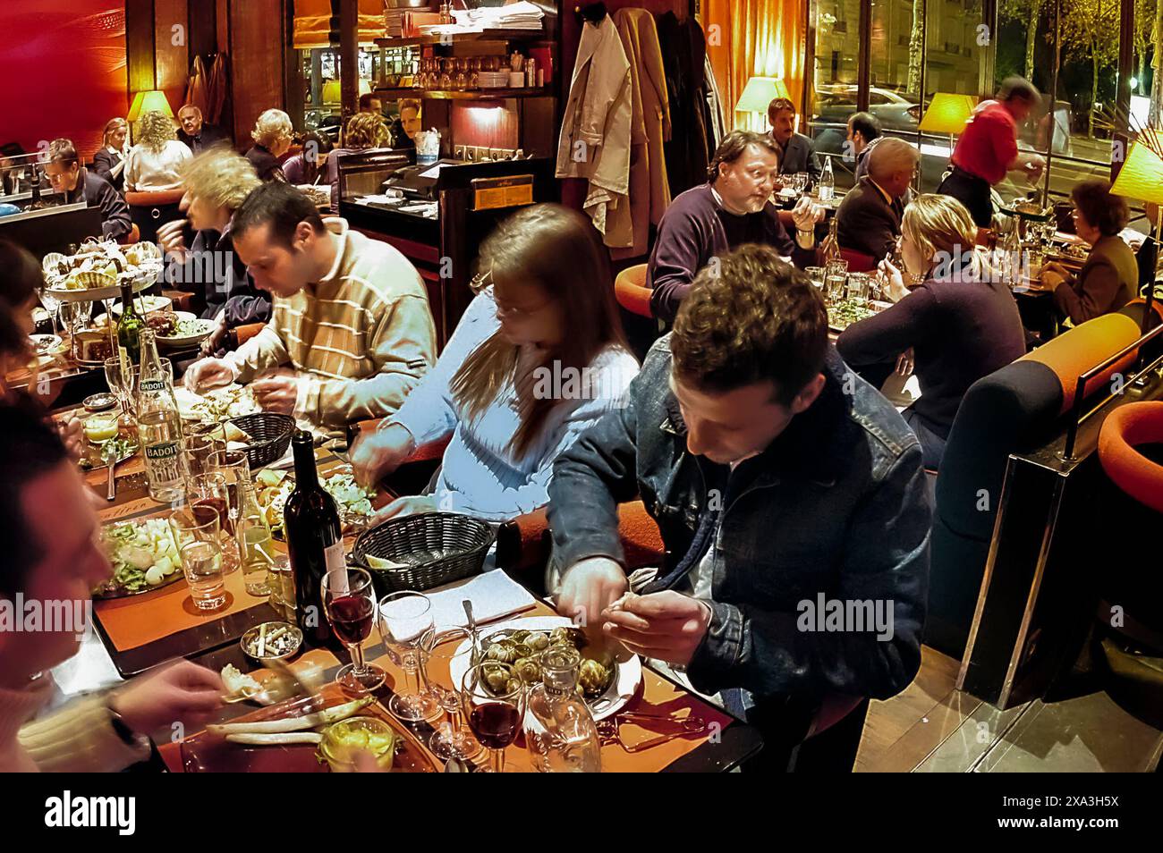 Paris, France, Large Crowd people, Sharing Meals at Tables inside ...