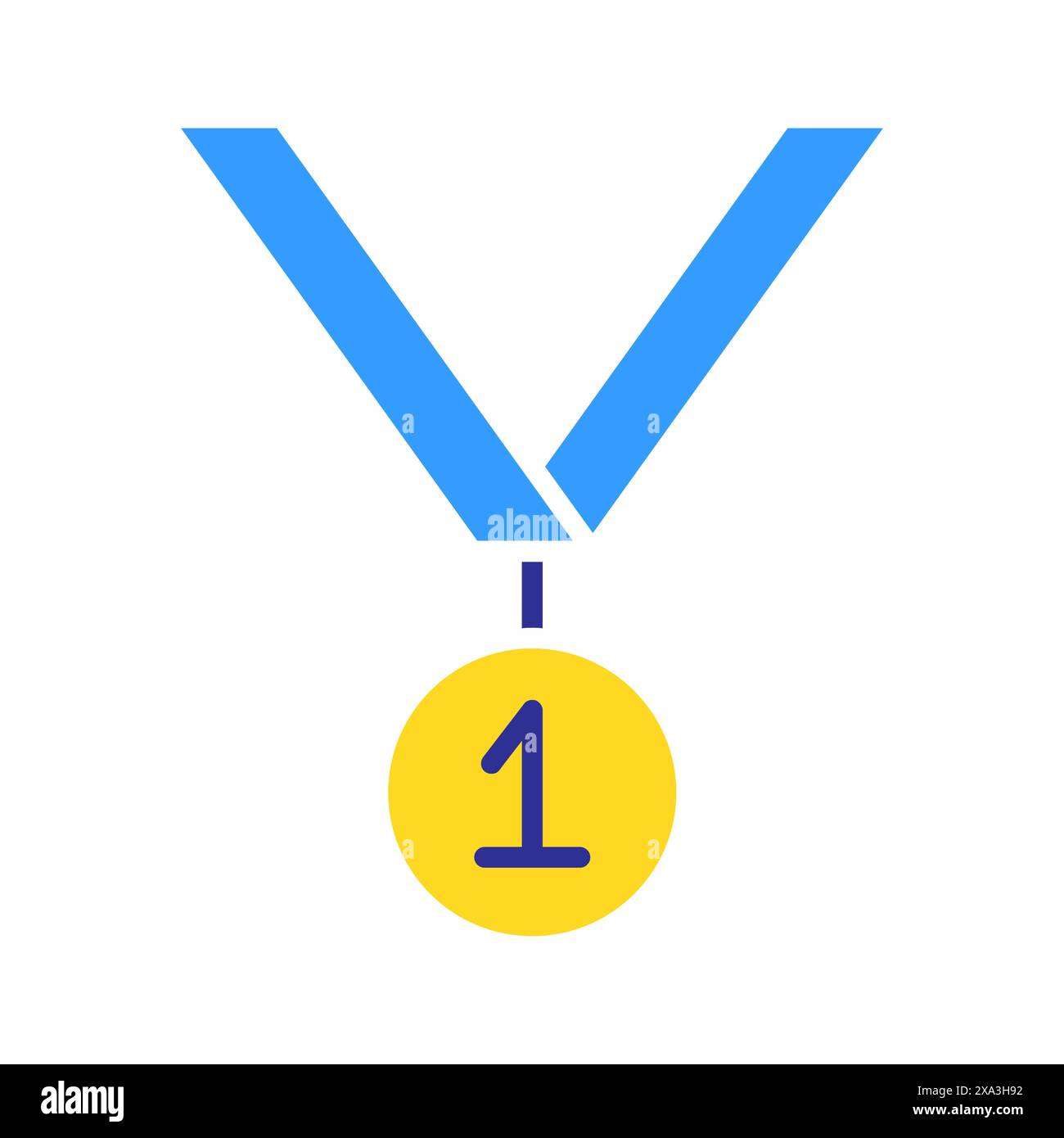 Medal set icon. Gold medal, blue ribbon, number one, award, achievement ...