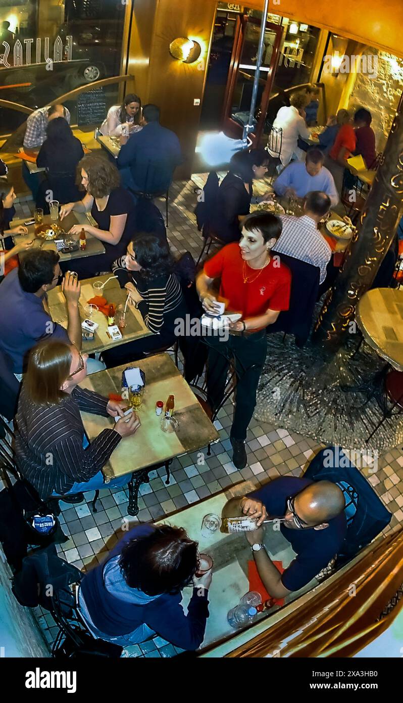 PARIS, France, High Angle, Waitress Working Tables, Crowd People ...