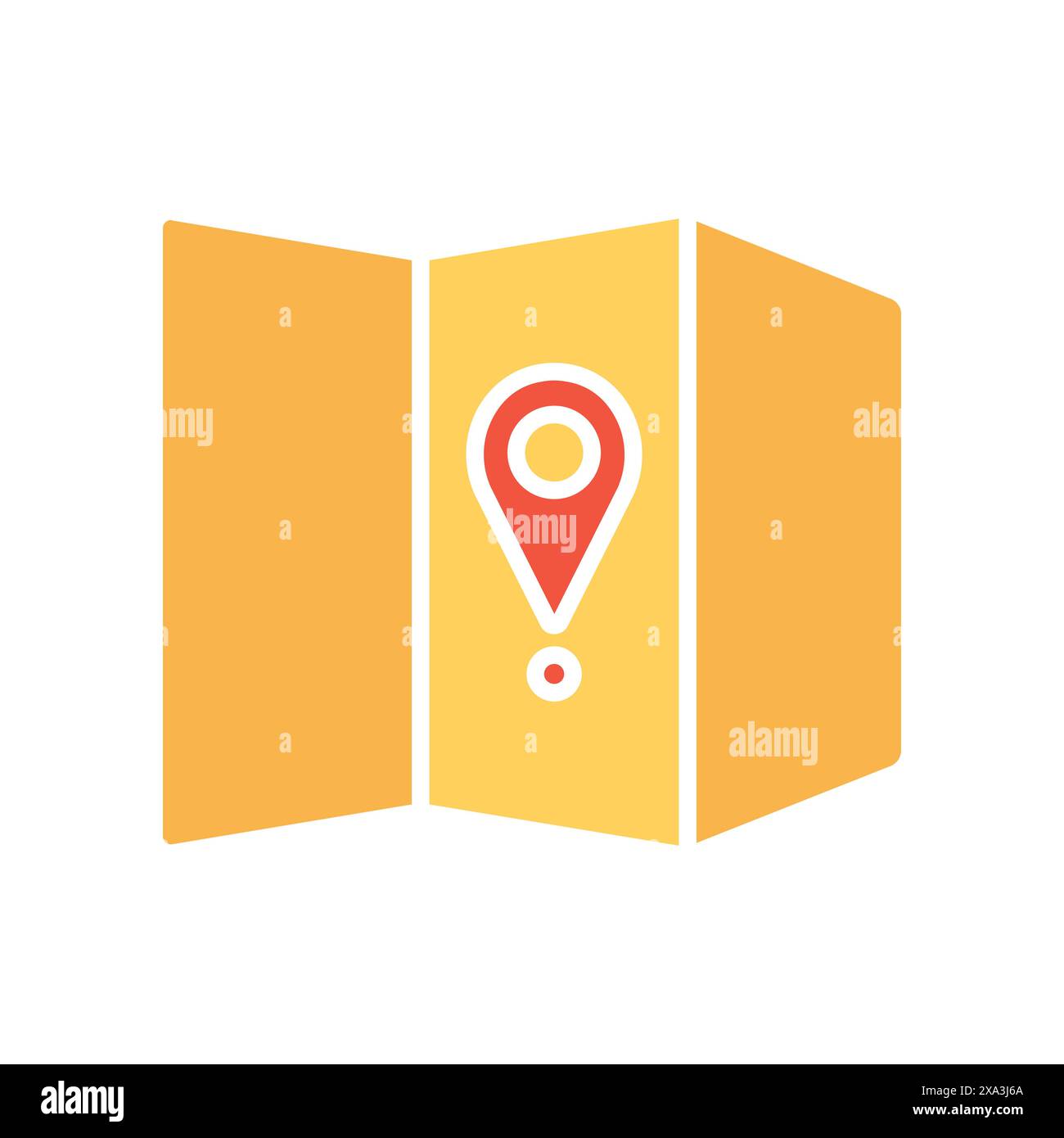 Map set icon. Yellow map, red location pin, pointer, route, location, navigation, travel ...