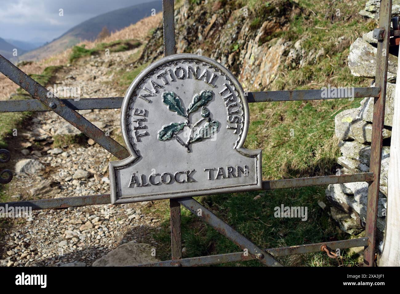 National Trust Sign for Alcock Tarn near Grasmere from the Path to the ...