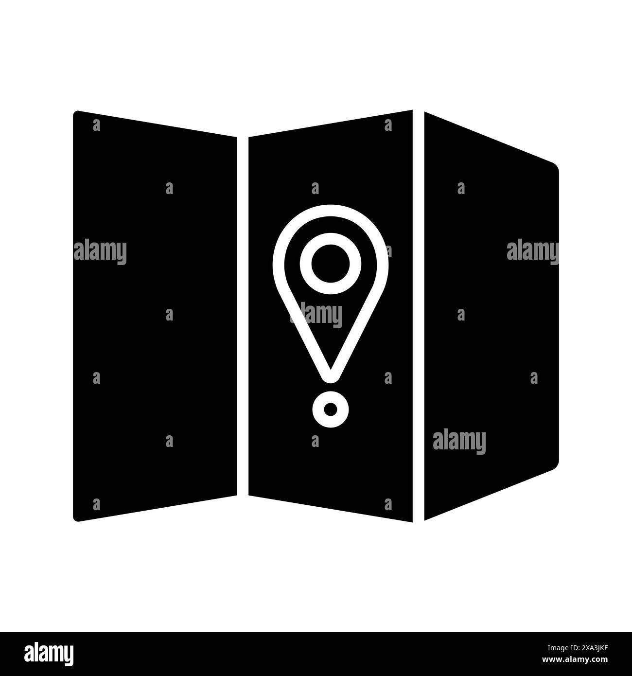 Map set icon. Yellow map, red location pin, pointer, route, location, navigation, travel ...