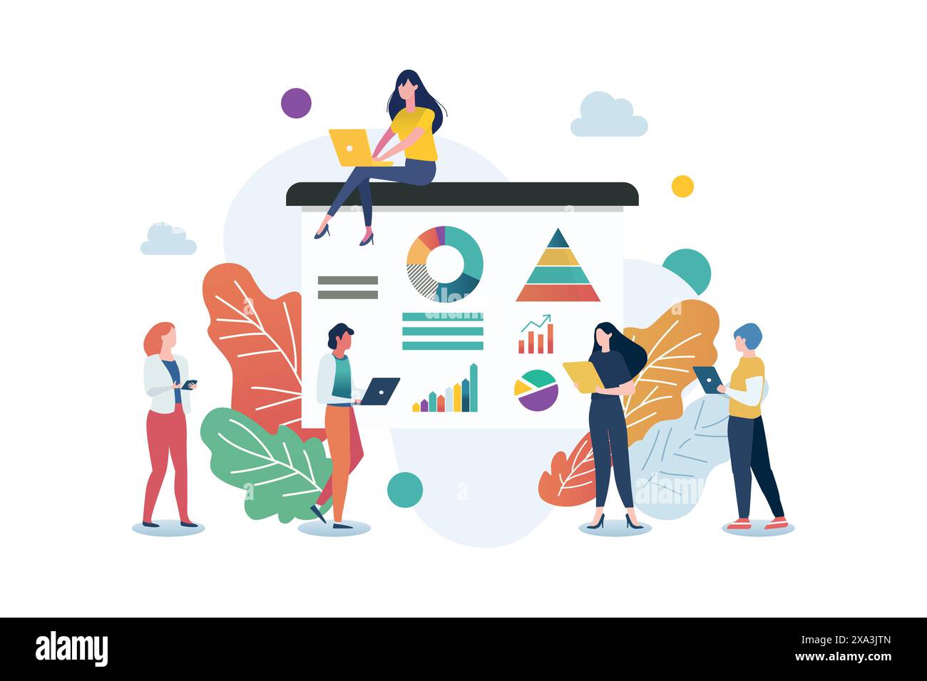 Business people meeting with chart on slide presentation. Vector ...