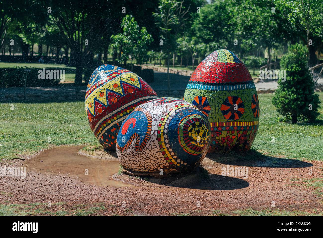 Giant eggs decorated traditionally in Jannat park, Shiraz, Iran Stock Photo - Alamy