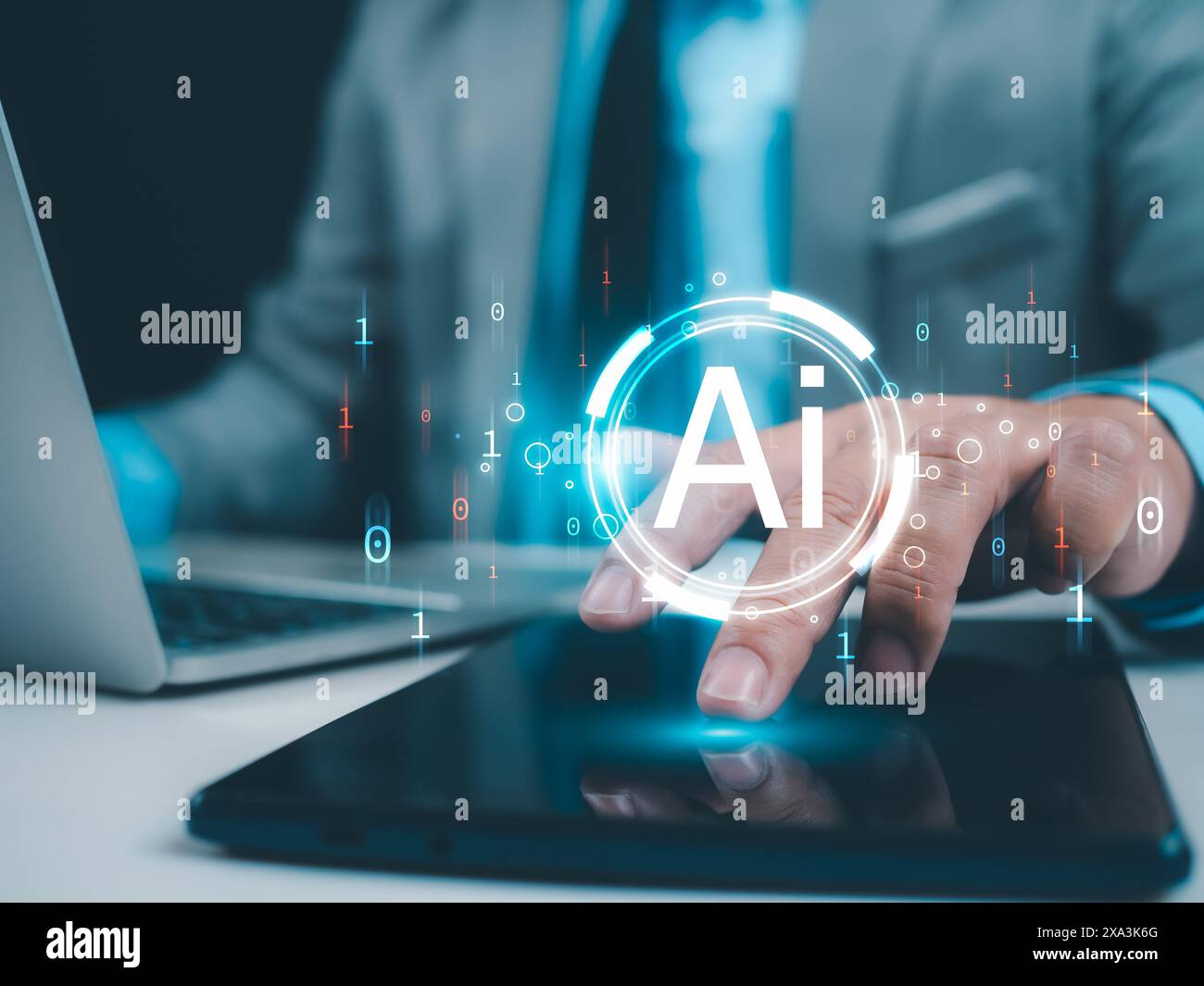 Concept of technology or using AI to help with work, Businessman hand ...