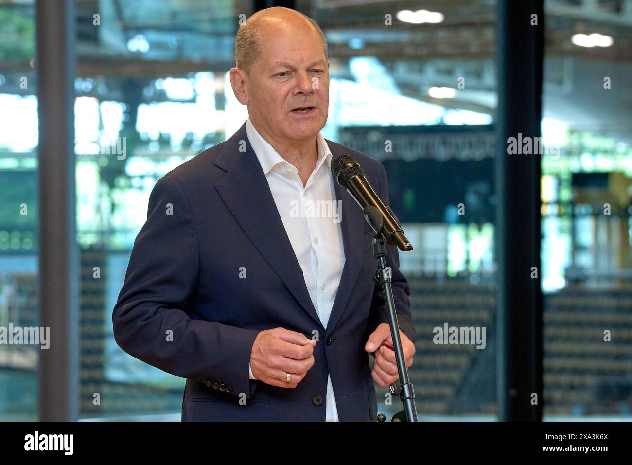 Munich, Bavaria, Germany - June 3, 2024: Portrait shot of German Chancellor Olaf Scholz SPD ...