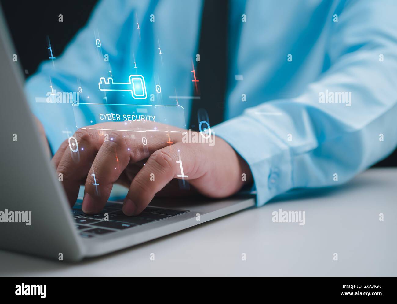 Businessman working on tablet and computer online showing protection ...