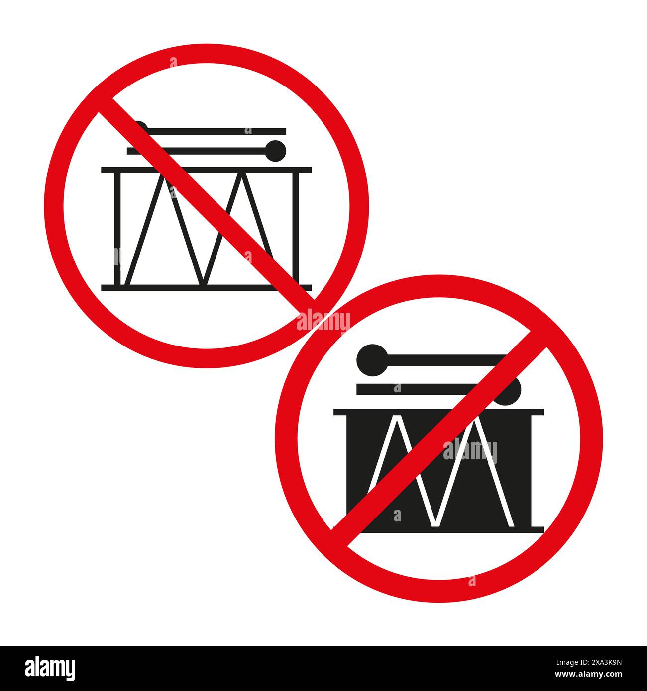 No Drumming Allowed sign. Percussion instrument prohibition. Silence ...