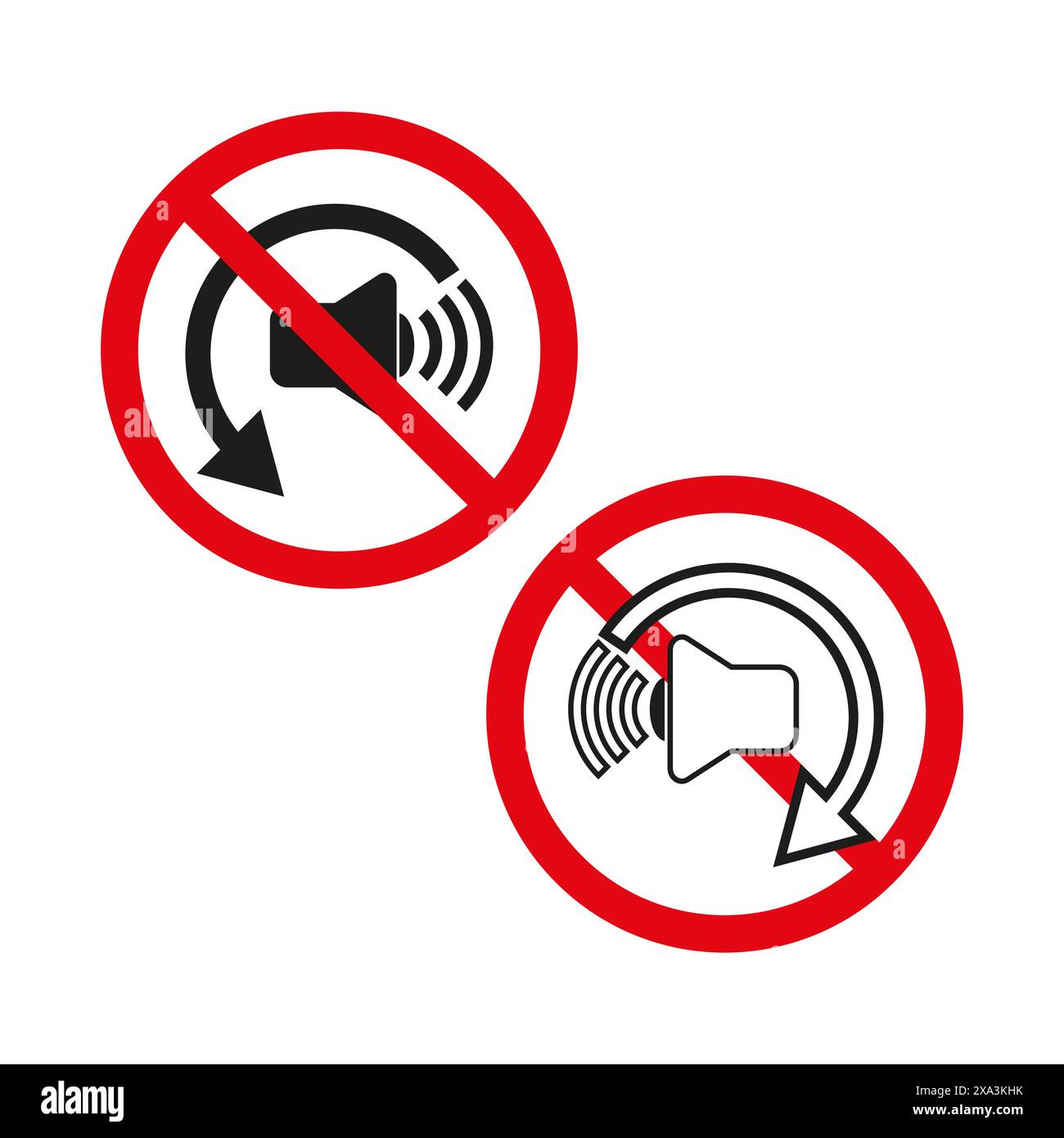 Prohibition signs with sound and mute icons in black, white, and red ...