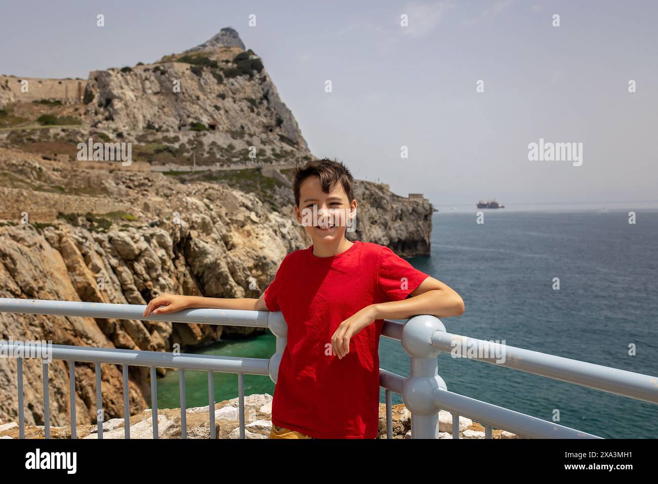 Happy family with children, visiting Gibraltar during summer vacation ...