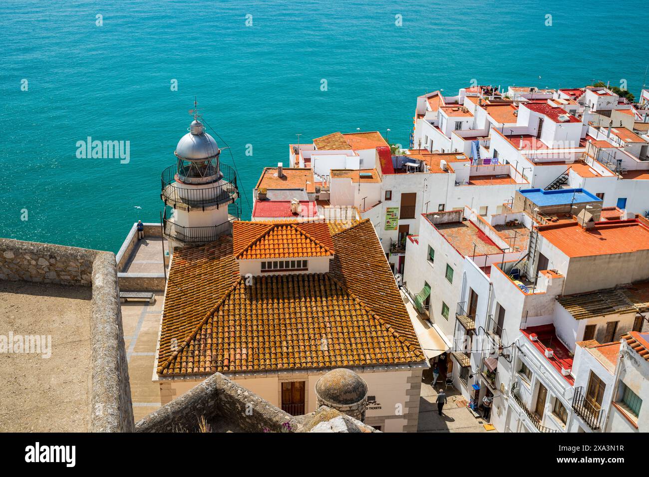 Old town and lighthouse, Peniscola, Valencian Community, Spain Stock ...