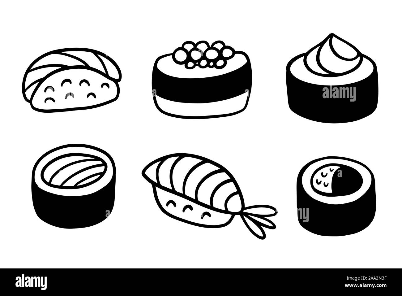 Vector cartoon sushi set Black and White Stock Photos & Images - Alamy