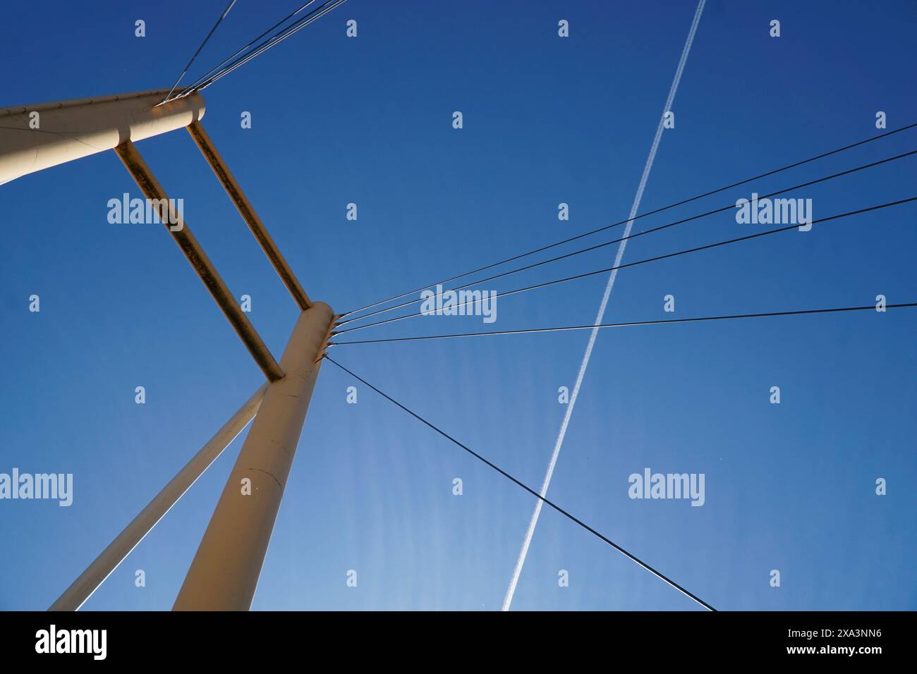 Cable-stayed bridge and cloudless sky - view from below Stock Photo - Alamy