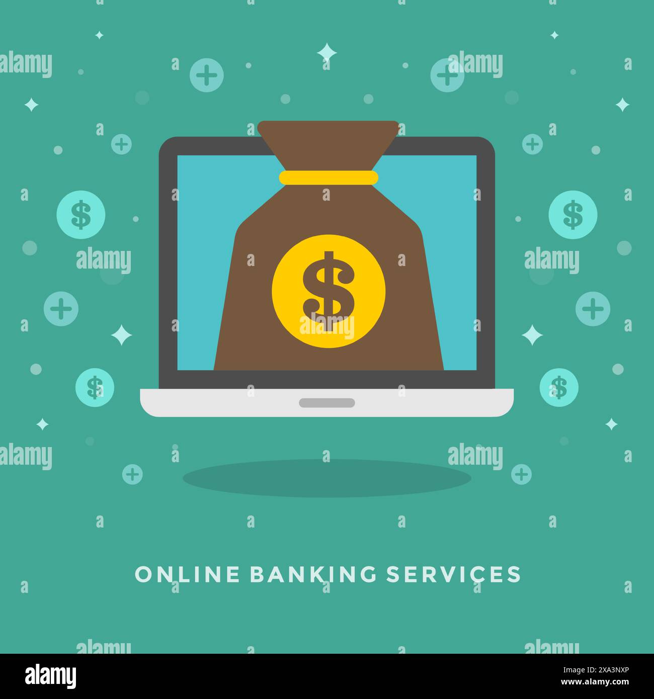 Flat design vector business illustration concept Online banking services and laptop for website ...