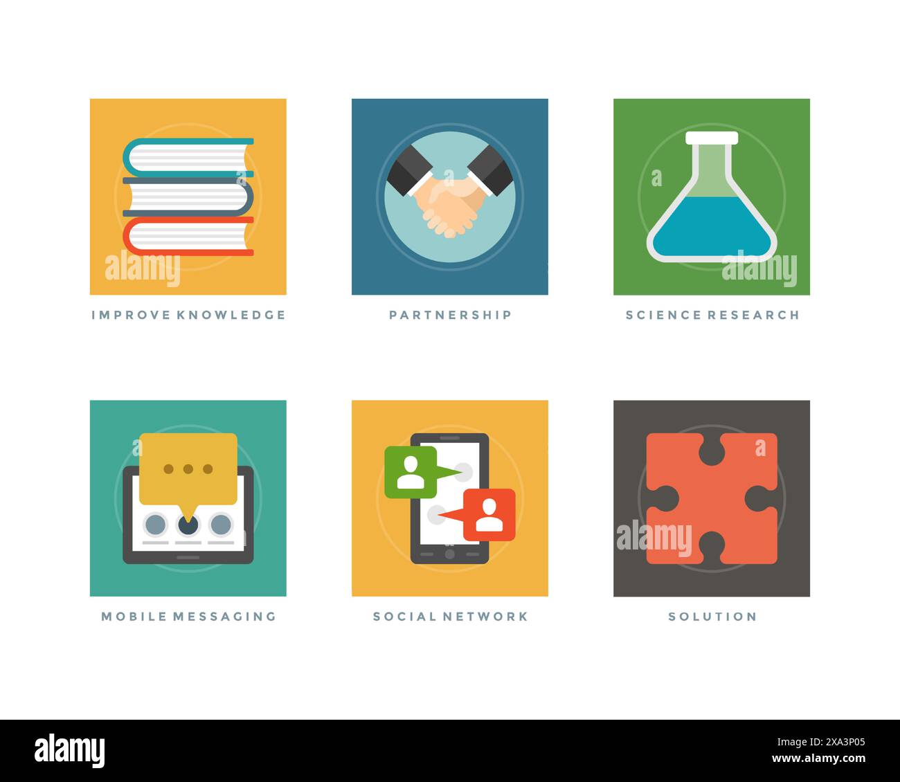 Business flat design icons, Improve Knowledge, Partnership, Science ...