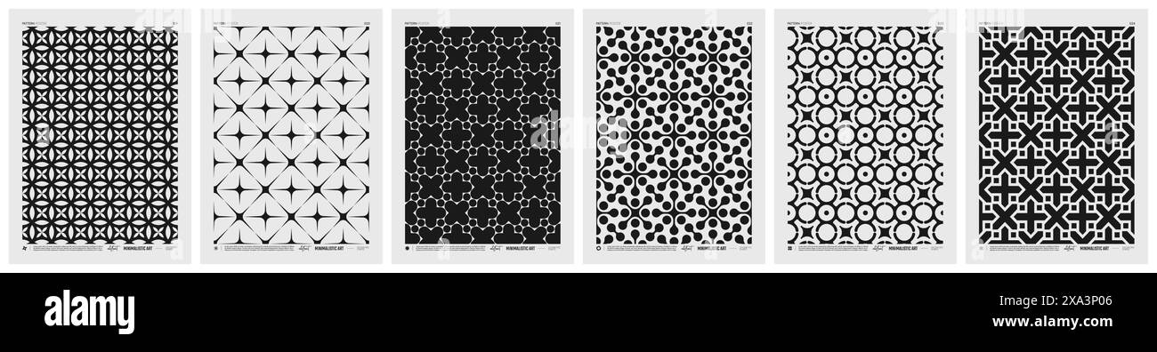 Abstract vector Minimalistic Posters with geometric pattern, Black and White rhythmic repeating ...