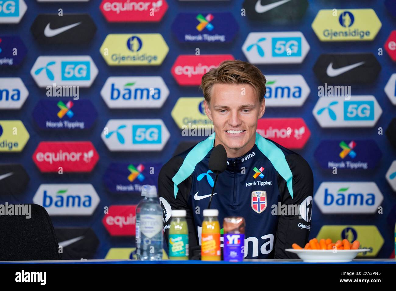 Oslo 20240604. Football player Martin Odegaard during a press ...