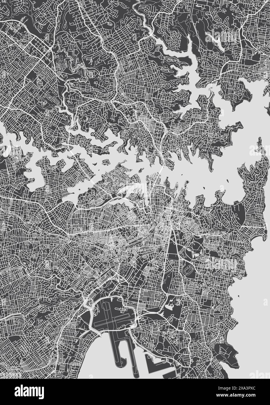 City map Sydney, monochrome detailed plan, vector illustration Stock ...