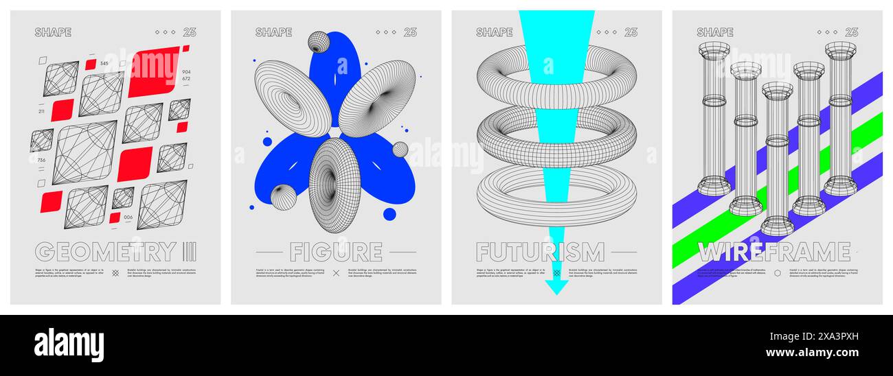 Brutalism inspired graphic design, unusual strange wireframes made with ...