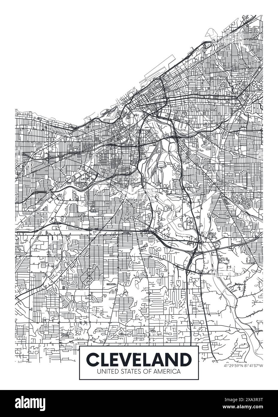 City map Cleveland, urban planning travel vector poster design Stock ...