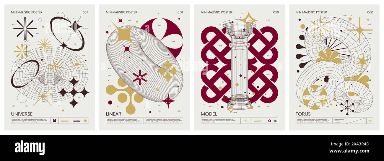 Brutalist style vector minimalistic Posters with strange wireframes ...