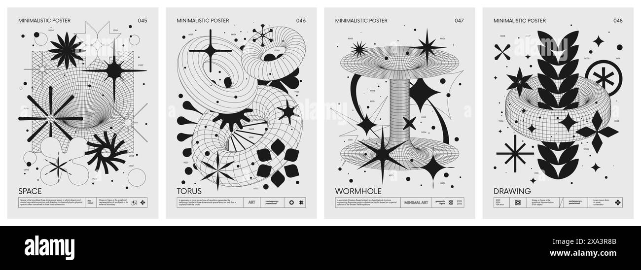 Futuristic retro vector minimalistic Posters with strange wireframes ...
