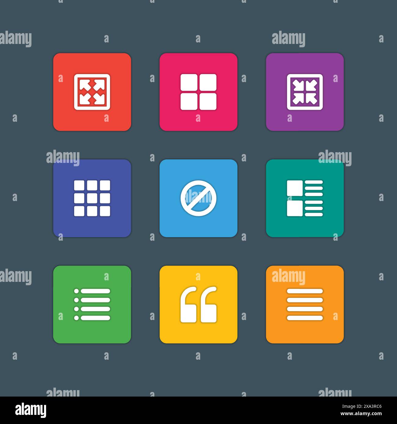 Material design style icons vector sign and symbols Zoom, Resize, Gallery, Quote, Menu. Elements ...