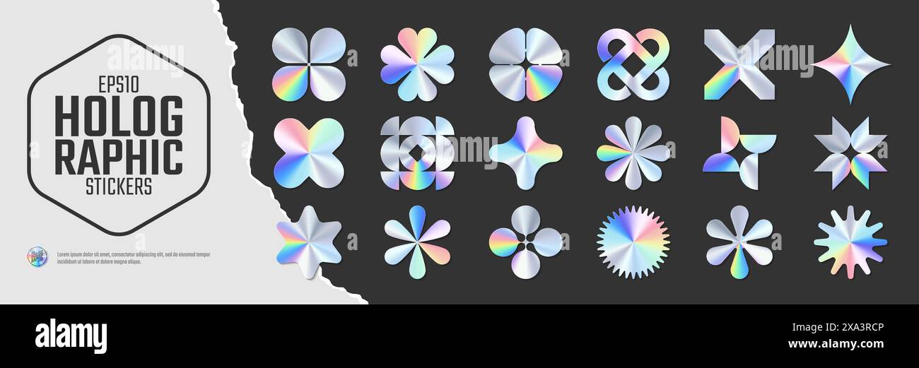 Iridescent color holographic stickers, set of quality hologram rainbow ...