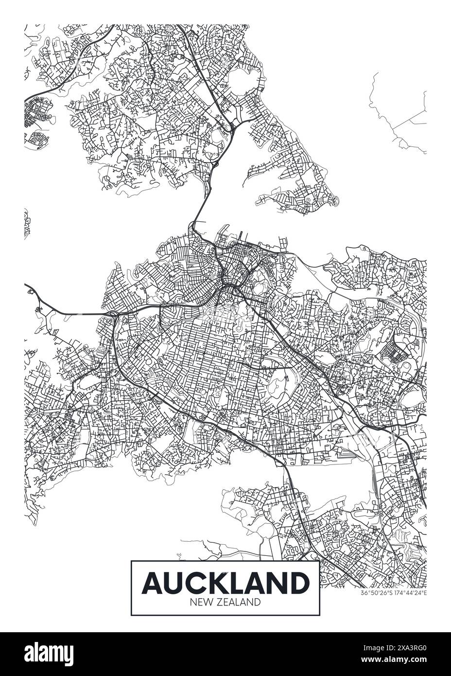 City map Auckland, urban planning travel vector poster design Stock ...