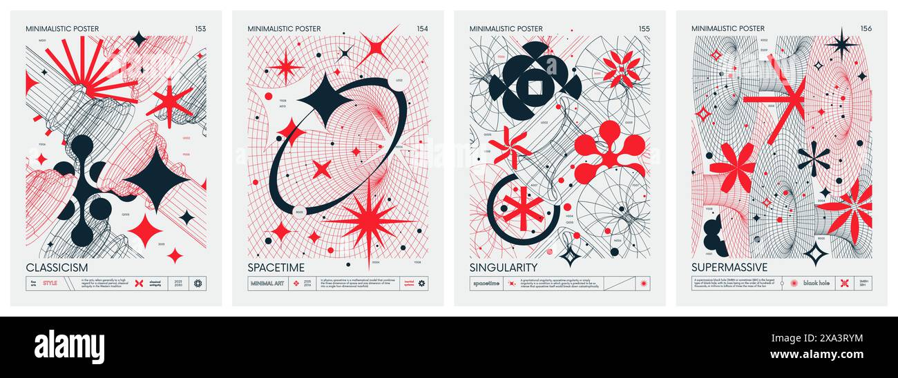 Futuristic retro vector color minimalistic Posters with 3d strange ...