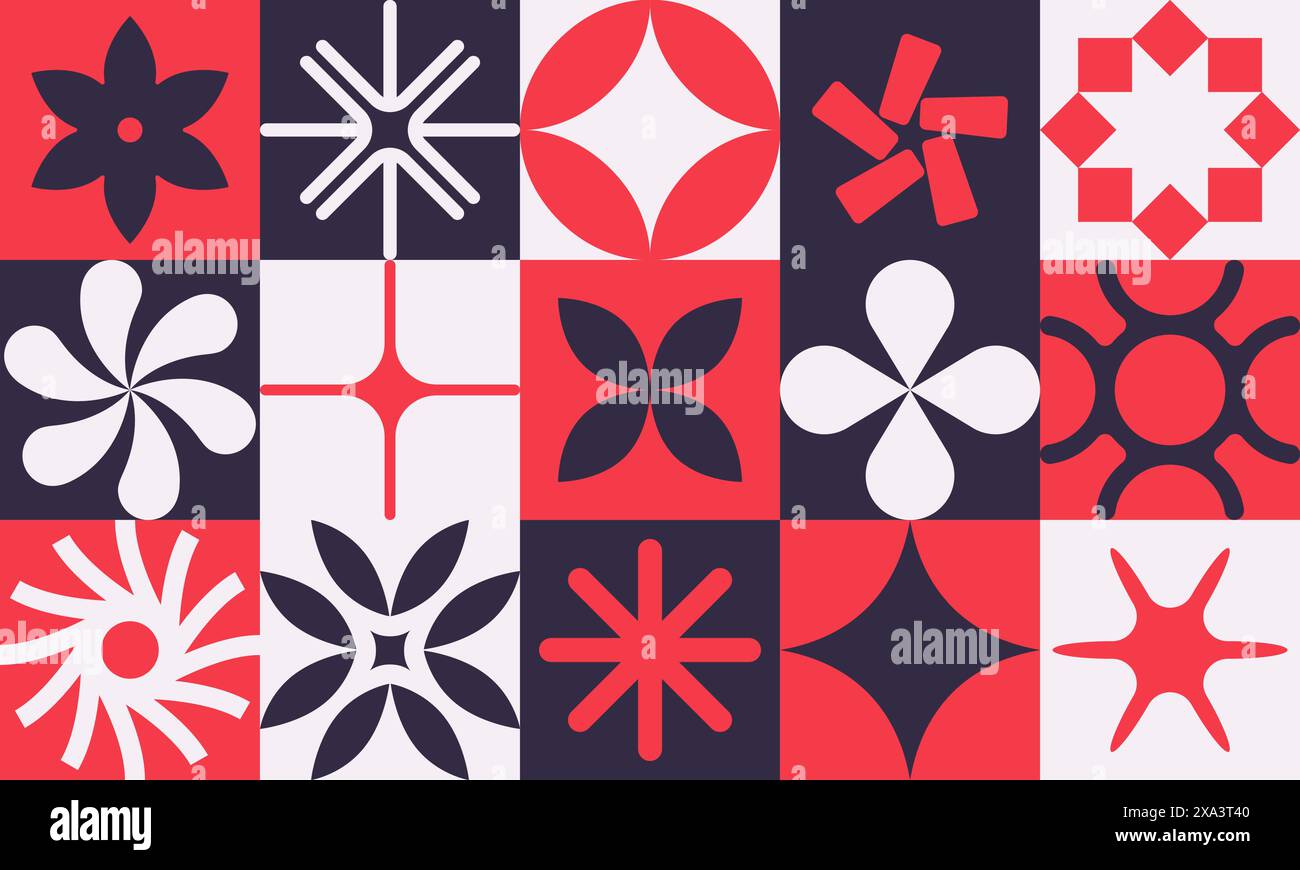 Abstract geometry mosaic artwork design with simple shapes and basic ...