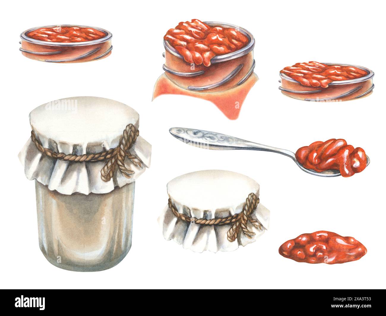 Universal glass jar with paper lid, apricot jam in an open glass jar ...