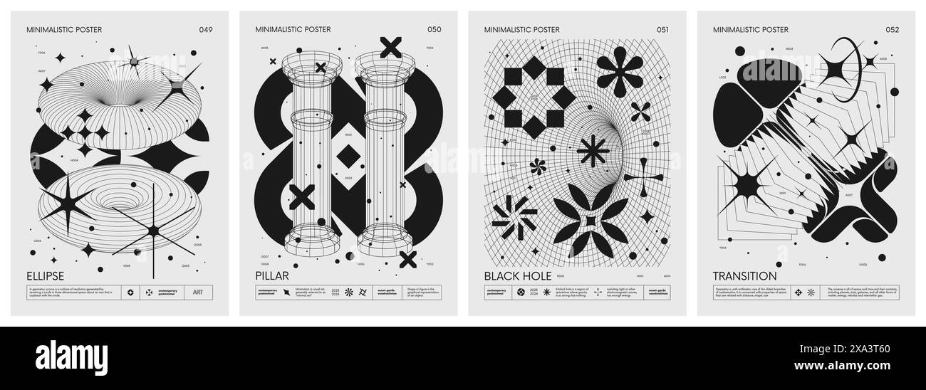 Futuristic retro vector minimalistic Posters with strange wireframes ...