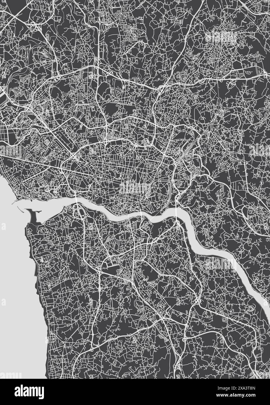 City map Porto, monochrome detailed plan, vector illustration Stock ...
