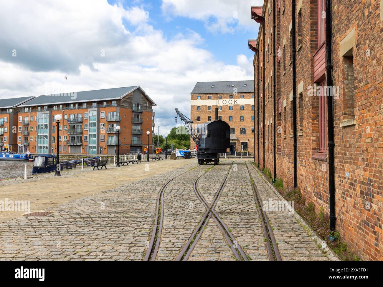 North Quay of the Gloucester Docks with a Leeds type steam crane ...