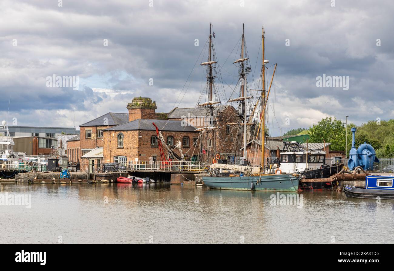 Sailing ships and large dry dock in Gloucester Docks, England United ...
