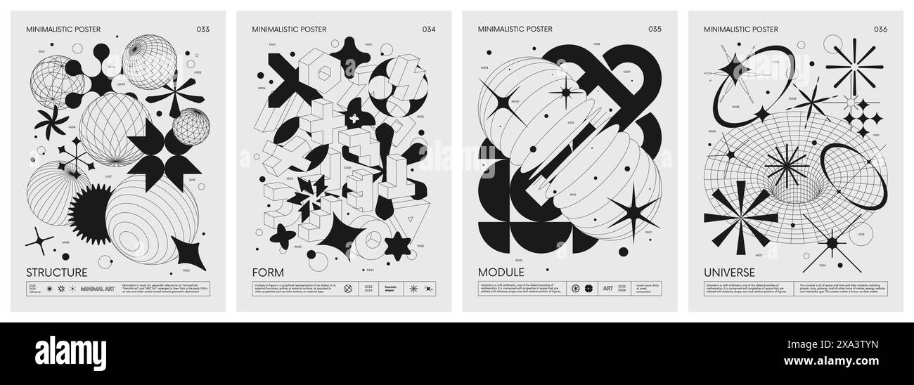 Futuristic retro vector minimalistic Posters with strange wireframes ...