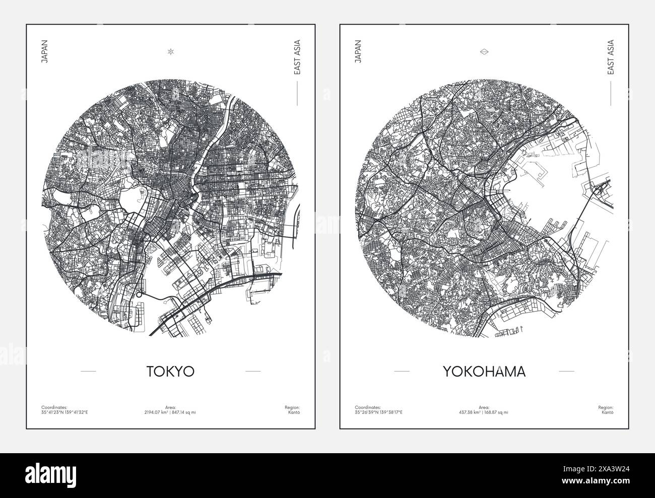Travel poster, urban street plan city map Tokyo and Yokohama, vector ...